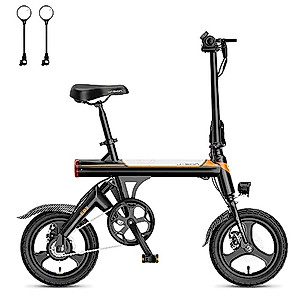 Jasion EB3 Electric Bike for Adults 21mph Folding Adults Electric Bicycles, 350W Brushless Motor, 36V 7.5Ah Battery, Center Suspension, 3 Levels Assist, 14" Foldable ebike for Adults and Teens
