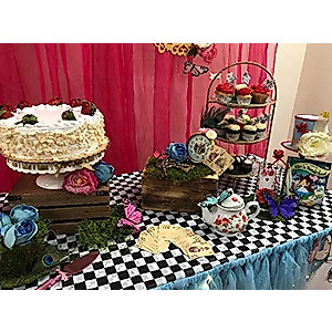 Oojami Pack of 4 Black & White Checkered Flag Table Cover Party Favor Checkered Tablecloth Disposable Checkered Racing Table Cover (54" x 108" Rectangle)