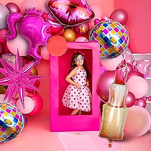 17 PCS Hot Pink Princess Foil Balloon Girl Head Balloons for Pink Princess Doll Theme Party Decorations Photo Booth Backdrop Little Girl Adult Baby Shower Bachelorette Makeup Birthday Supply