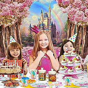 Dreamy Castle Backdrop 8x6ft Pink Sweet Sakura Flowers Tree Washable Polyester Photography Background Wedding Birthday Party Photo Studio Props YL068