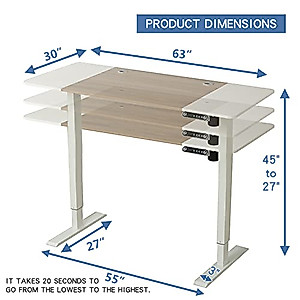 bilbil 63 x 30 Inches Electric Standing Desk, Height Adjustable Sit Stand Table with Splice Board, Stand up Home Office Desk, White Frame/Oak and White Top