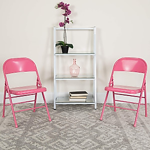 EMMA + OLIVER 2 Pack Bubblegum Pink Triple Braced & Double Hinged Metal Folding Chair