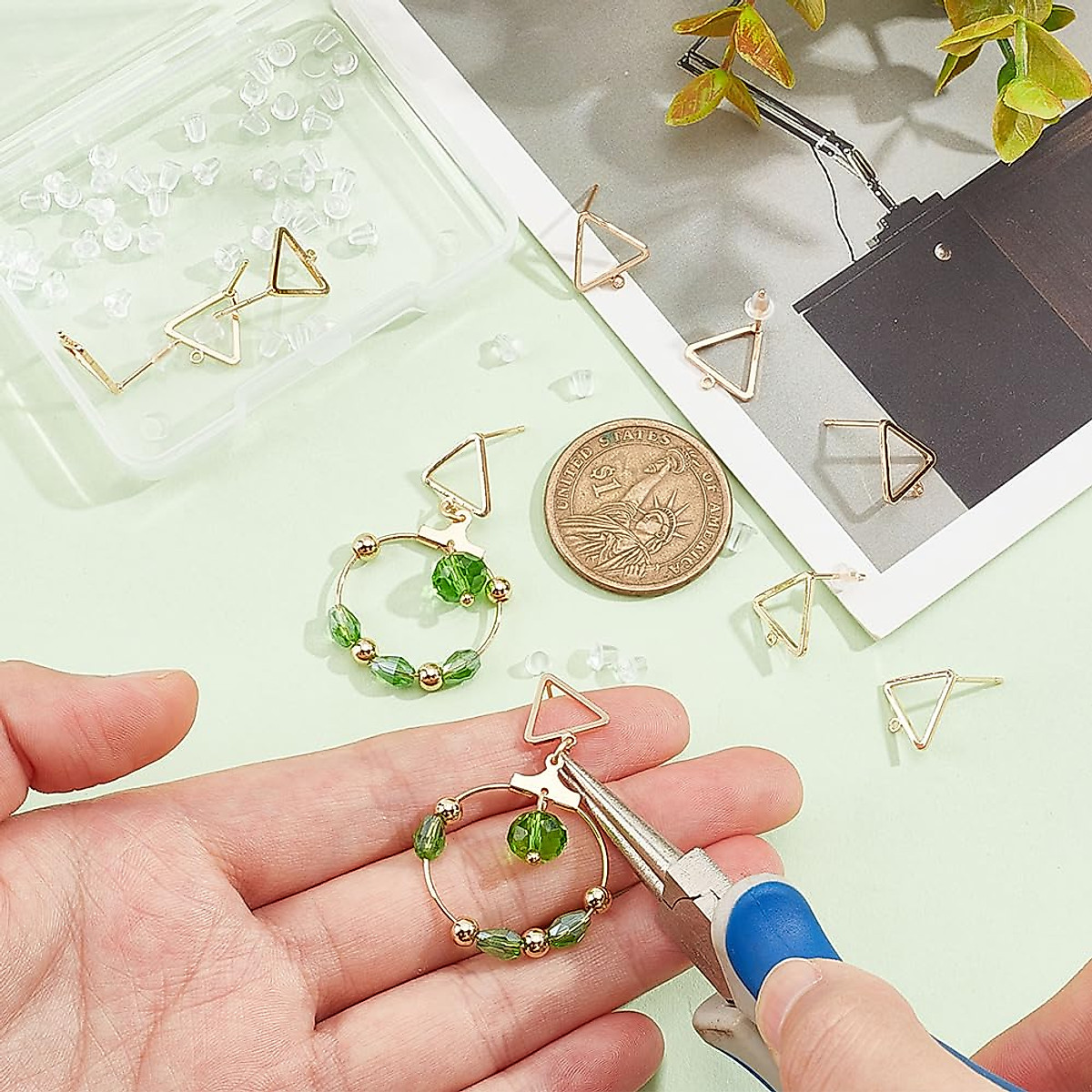 BENECREAT 10Pcs 18K Real Gold Plated Triangle Shape Earring Studs Posts with Hole for Wedding, Anniversaries Festival Gifts and Favors - 10.6x10.6mm