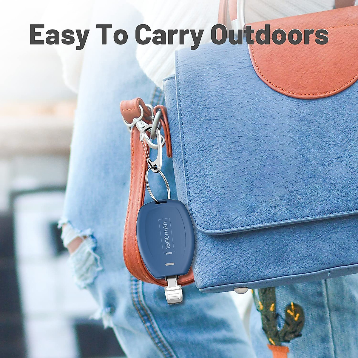 HUAENG USB C Keychain Portable Charger, 1600mAh Mini Type-C Power Emergency Pod Ultra-Compact External Battery Pack Power Bank for Samsung Andriod Key Ring Cell Phone Charger-Blue