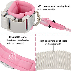 Blisstime Toddler Leash, Kid Leash Anti Lost Wrist Link with Key Lock Upgraded Baby Leash with Safety Wristband Rope for Babies Toddlers Child Kids (4.9ft/1.5m, Pink)