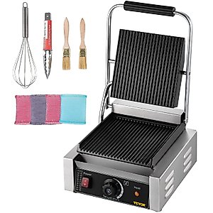 Happybuy Commercial Sandwich Panini Press Grill,1800W Single Flat Plates Electric Stainless Steel Sandwich Maker, Temperature Control 122°F-572°F for Hamburgers Steaks Bacons