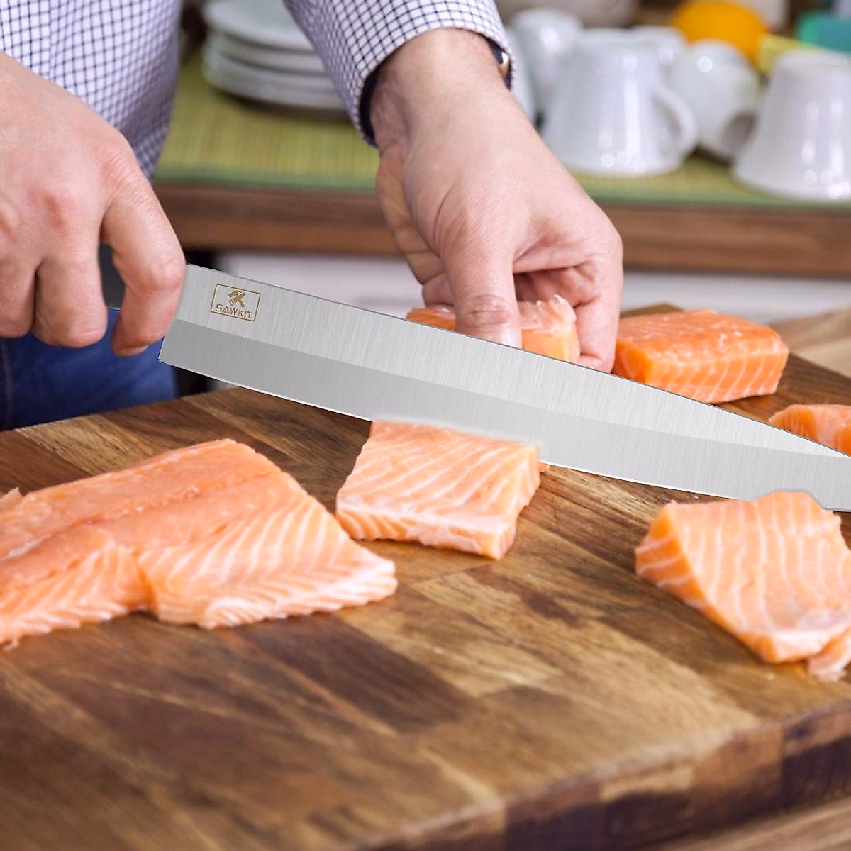 sawkit Sashimi Sushi Knife 7-9 Inch/Fish Perfect Boning Knives/Bread Chef's/For Cutting Sushi/Sashimi Fish Filleting Slicing/Very Sharp Stainless Steel Blade Meat and Peeling Multi-Purpose Kitchen