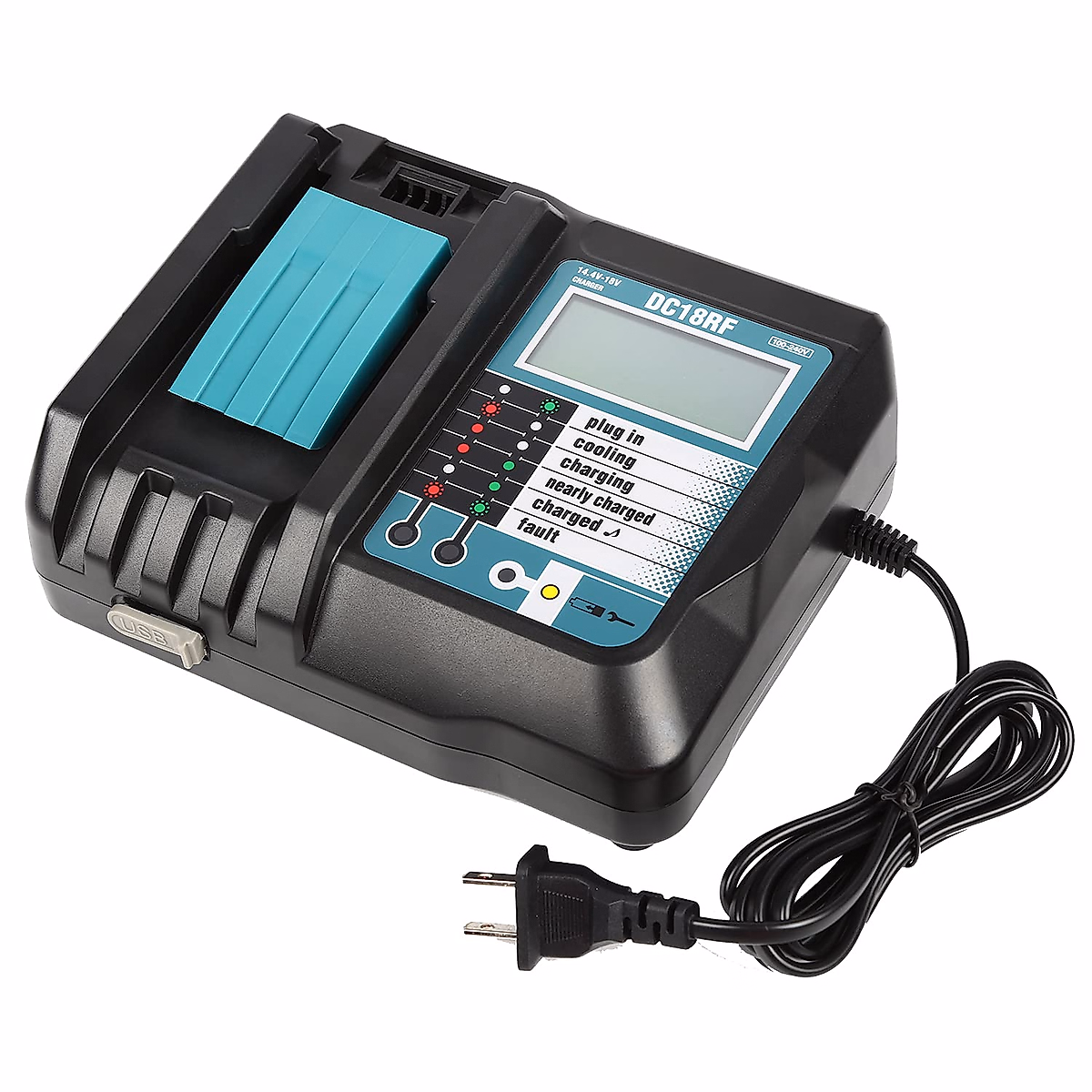 DC18RF Charger Compatible with Makita 14.4V/18V Lithium-ion Battery,3.5A with USB Interface Charging for BL1815 BL1820 BL1830 BL1840B BL1850 BL1860 BL1450 Replacement Charger for DC18RC