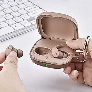 Leather Beat Fit Pro Case Cover,V-MORO Genuine Leather Skin Case Cover for Beats Fit Pro 2021 Earbuds Protective Cover with Keychain Accessories for Women Men(Dune)