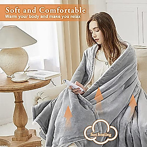 Shilucheng Heated Twin Blanket, Electric Blanket 62" x 84", Warm Fleece & Sherpa Blanket Reversible, Fast Heating with 4 Temperature Levels & 6hrs Auto Off, Machine Washable (Grey)