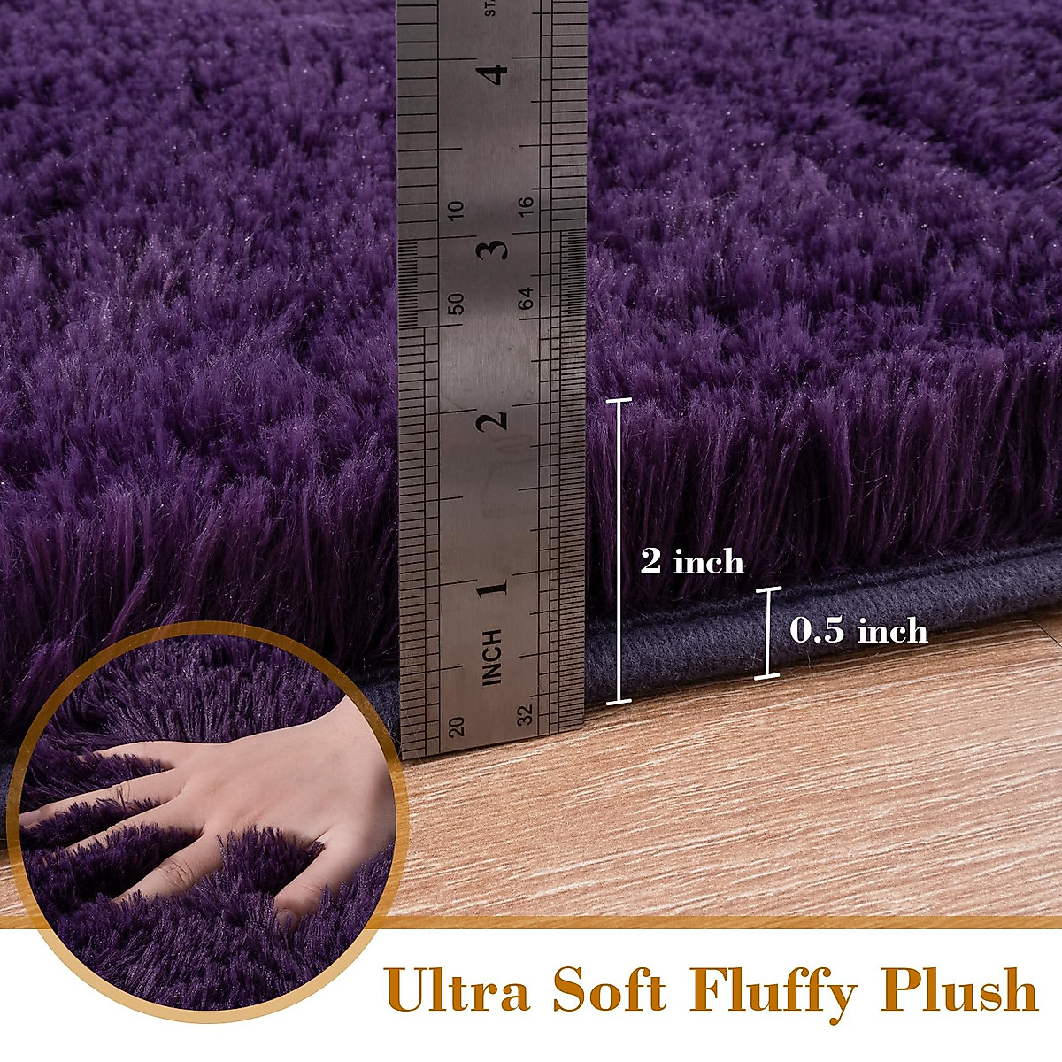 Fosirug Rugs for Bedroom 5x8 Feet Area Rug for Living Room Ultra Soft Shaggy Carpet for Home Decor Long Plush Fluffy Mat Faux Fur Rug for Bedside Nursery Kids Room College Drom, Purple