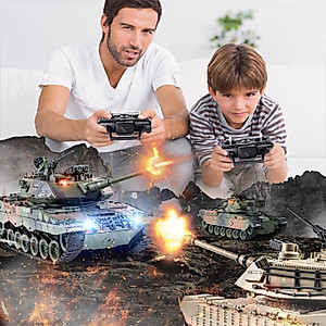 Supdex 1:18 RC Tank, 2.4Ghz German Leopard II Remote Control Tank Model Toys, Battle Army Tank 15 Channel with Smoke Light and Sound, Military Toy for Adults and Kids That Shoots BBS and Water Bombs