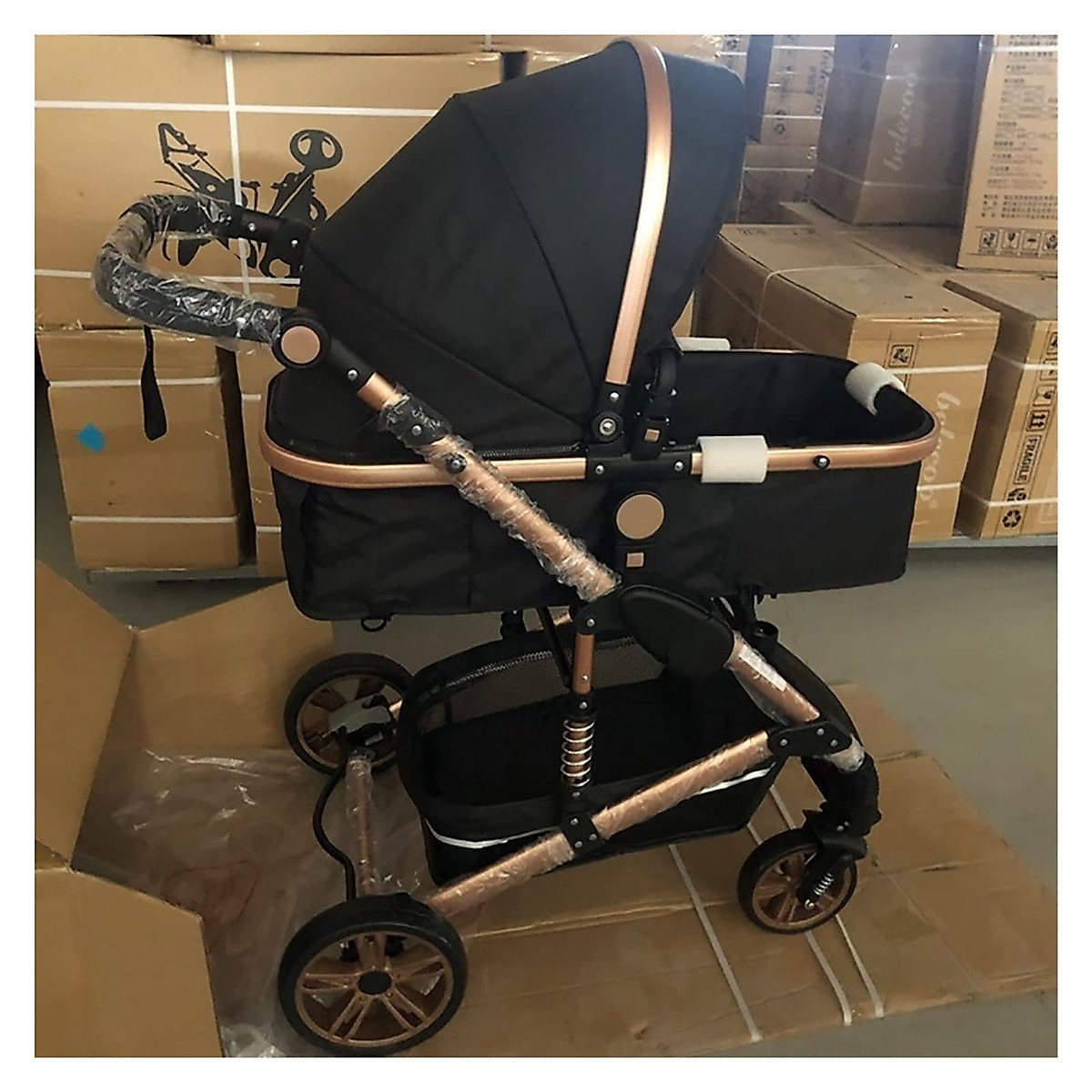 Infant Carriage Portable Baby Stroller 3 in 1 Infant Pram Pushchair for Newborn and Toddler Foldable Anti-Shock High View Carriage (3 In1,Black)