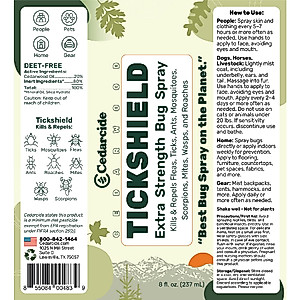Cedarcide Extra-Strength Tickshield Kit | Deep Woods Cedar Oil Spray Kills & Repels Ticks, Fleas, Chiggers and Mosquitoes | Safe for People & Pets | Natural Essential Oils | Medium