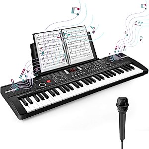 Heren 61 Keys Keyboard Piano, Electronic Digital Piano with Built-In Speaker Microphone, Sheet Stand and Power Supply, Portable Keyboard Gift Teaching for Beginners (Black)