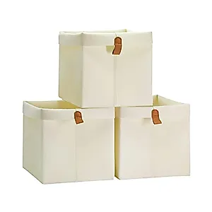 MILILOVE 3Pcs Felt Storage Basket 9x9x10 Cube, Fabric Cloth Storage Bin, Collapsible Organizer with Handle for Cloth Toys Fordable Bin for Bedroom Playroom Office (3)