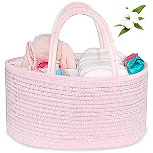 ABenkle Baby Diaper Caddy, Nursery Storage Bin and Car Organizer for Diapers and Baby Wipes, Cotton Rope Diaper Basket Caddy, Changing Table Diaper Storage Caddy Baby Gift Baskets, Pink
