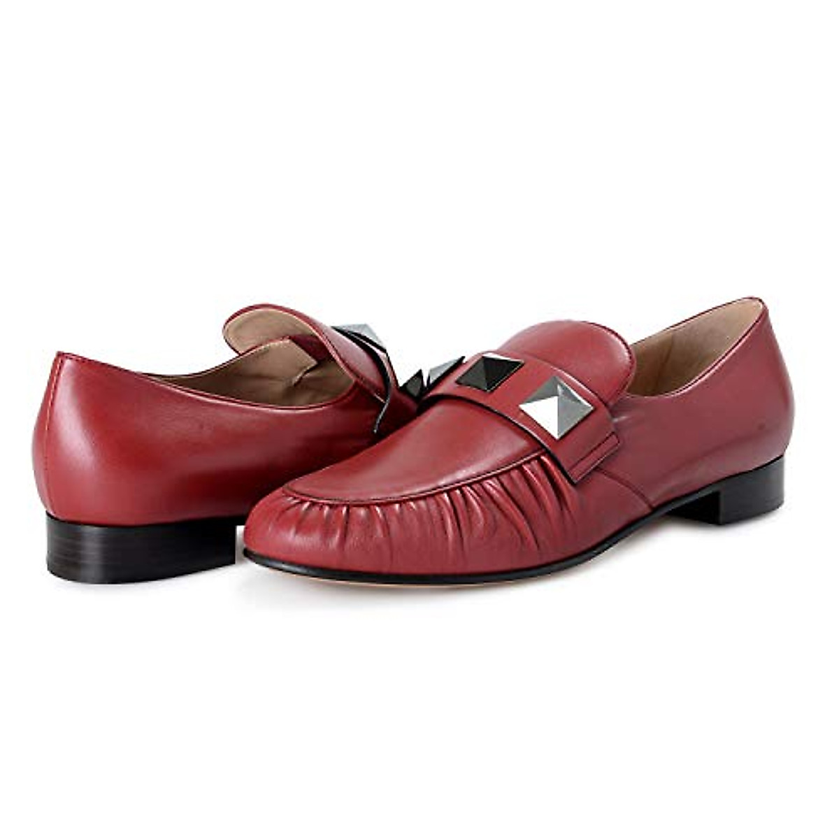 Valentino Women's Red Leather Loafers Slip On Flats Shoes US 9.5 IT 39.5