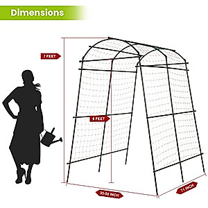 Lalahoni Garden Arch Trellis for Climbing Plants Outdoor - 7 ft Tall Arbor Large Tunnel Trellis, Metal Plant Support Archway for Climbing Vine Vegetables/Fruits/Flowers Yard Lawn - Lightweight, Black