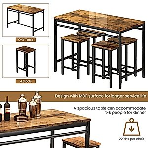 Recaceik Dining Table Set for 4 Bar Kitchen Table and Chairs for 4, 5 Piece Dining Table Set Counter Height Dinner Table with 4 Bar Stool, Dining Room Breakfast Table Set for Apartment