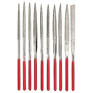 YAKAMOZ 10-Piece Mini Diamond Needle File Set 2x100mm Small Metal Riffler Files Jewelers File Precision Hand Tools for Glass Wood Stone Jewelry - Round Triangular Square Flat Shape