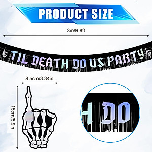 Til Death Do Us Party Banner with Fringe Garland, Halloween Banner Pre-Strung Bachelorette Party Garland Anniversary Party Decoration Sign for Bride Groom Wedding Backdrop (Black & Iridescent)