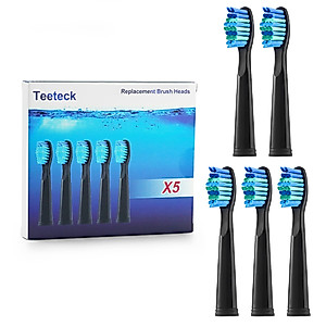 5pc Toothbrush Heads Compatible with Fairywill D7/D8/FW507/508, 551/917/959/D1/D3 (Black)
