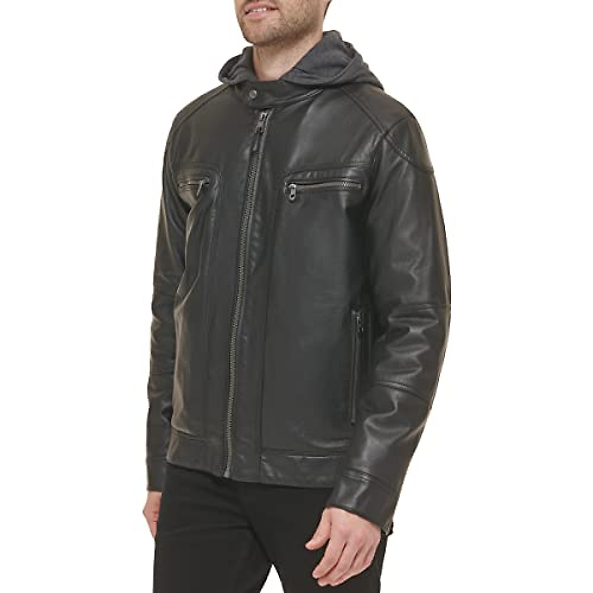 Calvin Klein Men's Motorcycle Jacket with Removable Hoodie, Black, Small