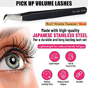 My Lash Tools Fiber Tip Lash Tweezers for Eyelash Extensions Pro Lash Tech Tweezer for Volume Lashes Stainless Steel Mink Lashes Fan Making Mega Volume Boot Lashing Tweezers (Black)