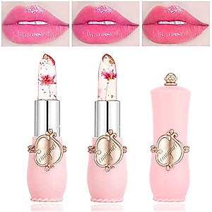 WYBLZPXZ 2Pcs Clear Crystal Flower Jelly Lipstick,PH Magic Temperature Color Changing Lipstick,Lip Gloss,Long Wear Nutritious Tinted Lip Balm,Moisturizing Lip Stick Makeup Set （Set A）