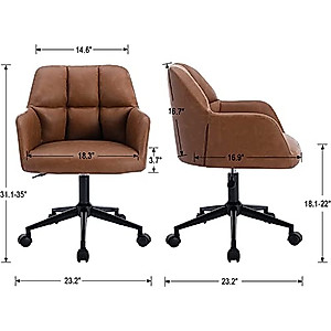 RIVOVA Modern PU Leather Office Desk Chair with Armrest, Height Adjustable Wide Seat Computer Task Chair for Home Office, Mid Back Accent Chair, Brown