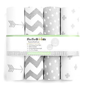 Bassinet Bed Sheets – Premium Bassinet Fitted Sheet for Halo, Mika Micky, Maxi COSI & Others - 4 Pack 100% Jersey Knit - Bassinet Bedding for Standard Size Oval or Halo Bassinet Pads for Boys & Girls