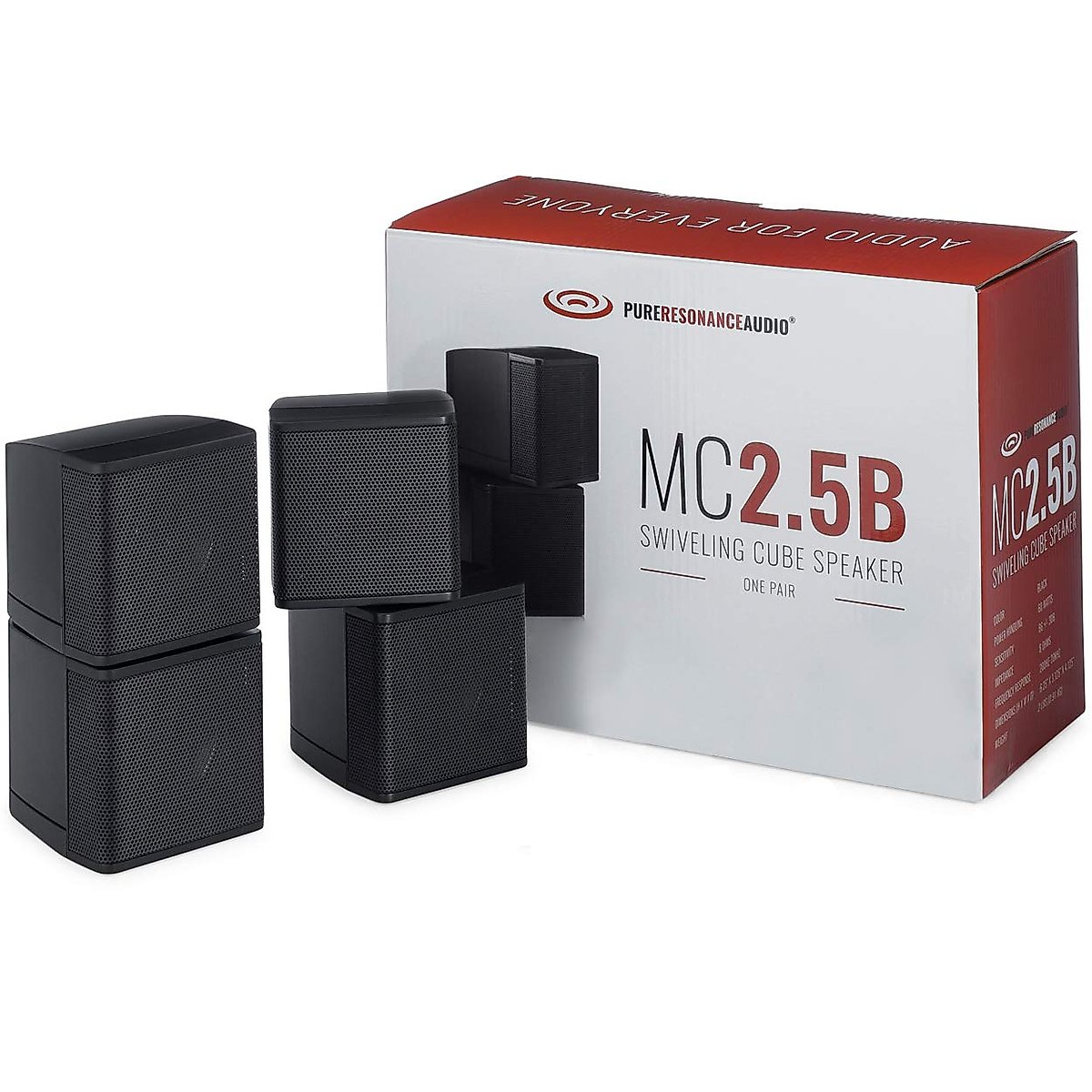 Pure Resonance Audio MC2.5B Dual 2.5” Swiveling Surround Sound Mini Cube Speaker (Pair, Black) (Without Brackets)