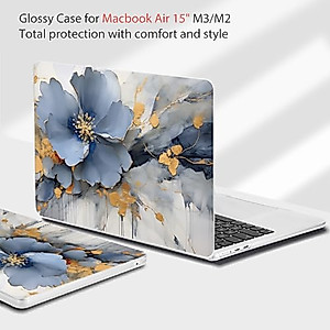 Teryeefi Compatible with M3 MacBook Air 15 inch Case Model A2941 2023 2024 Release, Plastic Hard Shell with Screen Protector + Keyboard Cover + USB Adapter for MacBook Air M2 15.3", Tropical Leaves