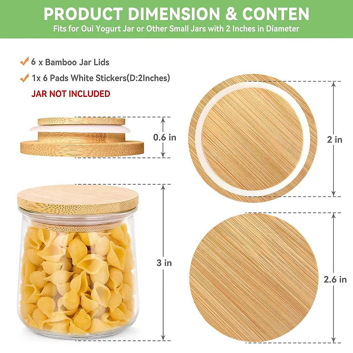Lid Fits Oui Yogurt Jar, 4 Pack Bamboo Reusable Lids Wood Cover Compatible with Yoplait Yogurt Jar, Airtight & Dishwasher Safe
