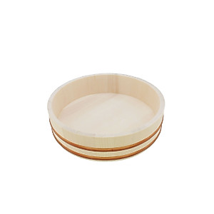 BambooMN 11.8" Hangiri Oke Sushi Rice Cooling Bowl/Tub with Lid, 1 Piece - Medium