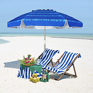 AMMSUN Beach Umbrellas for Sand Heavy Duty Wind Portable, 6.5 ft Beach Umbrella with Sand Anchor & UV Protection, Outdoor Patio Umbrella with Carry Bag for Beach Patio Garden Outdoor, Blue