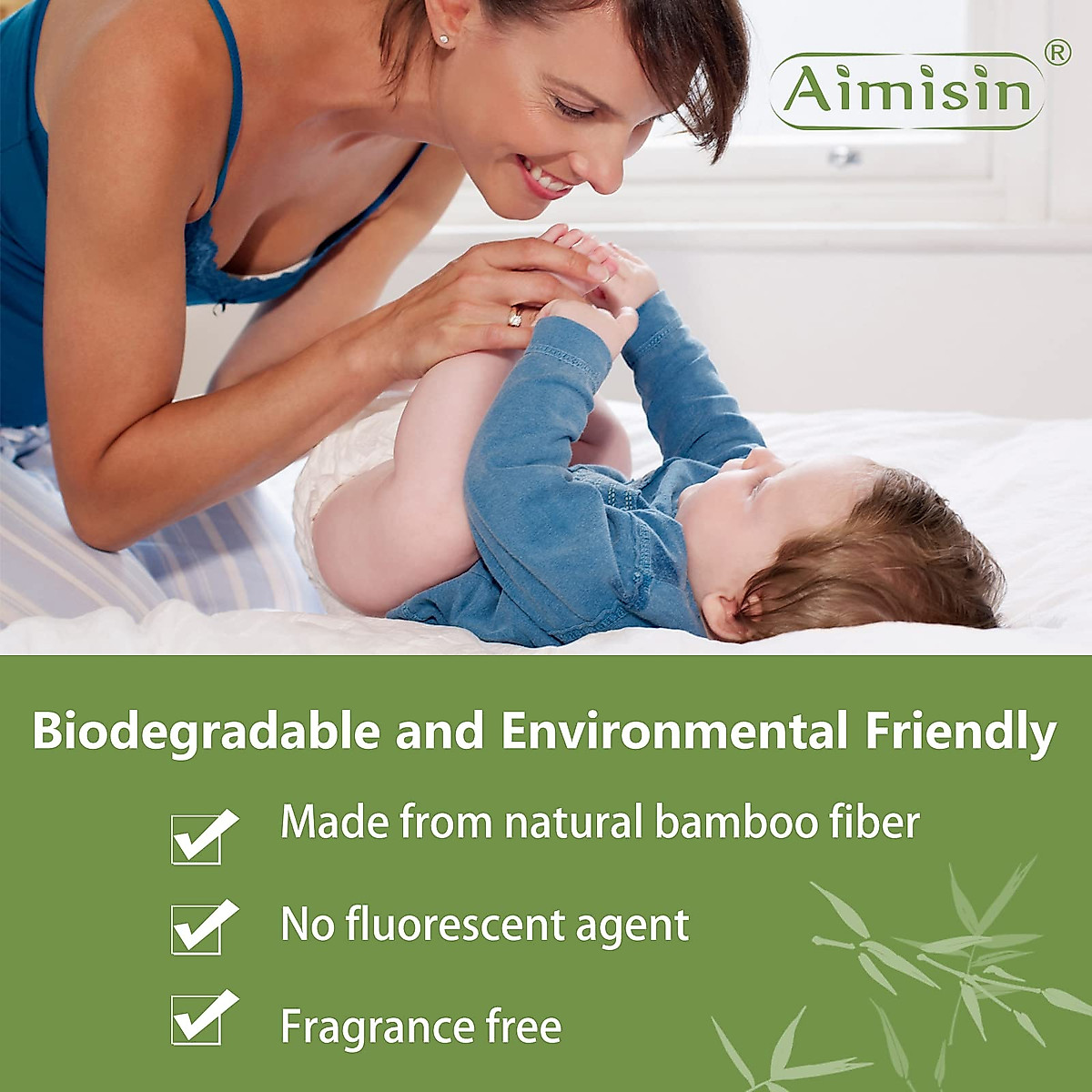 Aimisin Viscose from Bamboo Disposable Baby Diapers, Size 3 (19-30 Lbs) - 90 Count, Hypoallergenic for Sensitive Skin, Natural Soft Disposable Nappies for Infant