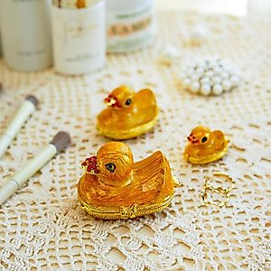 YU FENG Family Duck Trinket Boxes Hinged Collectible Painted Enameled Jeweled Duck Figurine Animal Jewelry Ring Holder Box