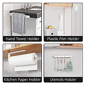 Paper Towel Holder - Self-Adhesive or Drilling, Wall-Mounted Paper Towel Rack White, Kitchen Towel Rack Under Cabinet, Suitable for Pantry, Kitchen, Bathroom