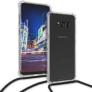 kwmobile Crossbody Case Compatible with Samsung Galaxy S8 Case - Clear TPU Phone Cover w/Lanyard Cord Strap - Black/Transparent