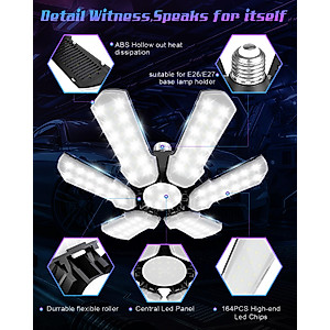 KPBOTL 150W Upgrade LED Garage Lights 2 Pack Screw in Garage Light Bulb 6+1 Adjustable Panels Garage Lighting 15000LM 6500K Deformable Garage Lights Ceiling LED Shop Light for Barn Attic Basement