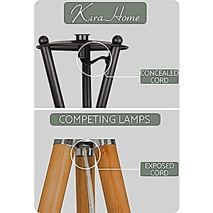 Kira Home Sadie 60" Modern Tripod LED Floor Lamp + 9W Bulb (Energy Efficient/Eco-Friendly), Honey Beige Drum Shade, Oil Rubbed Bronze Finish