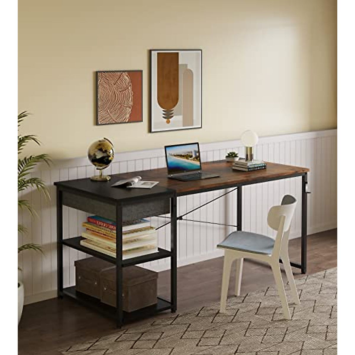 KAVFOCOY Simple Style Computer Desk with Storage Shelves Study Writing Table for Home Office Easy Assembly 55inch Rustic Brown