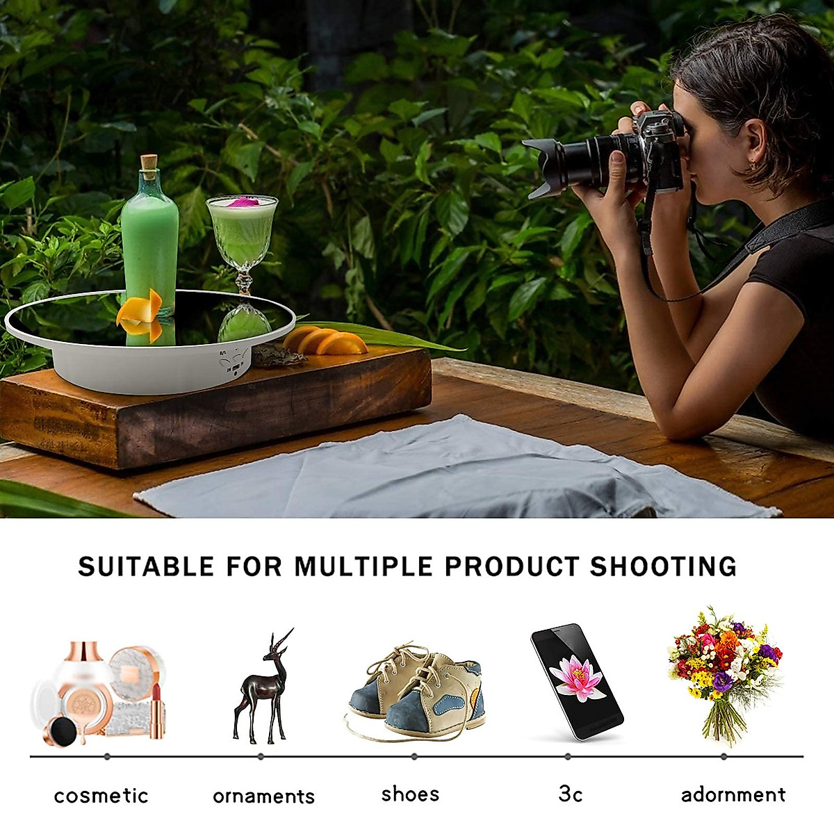 Motorized Rotating Display Stand,7.87inch /17.6LB Load, Mirror Covered 360 Degree Turntable Display Stand for Photography Products and Shows, Max Load 8KG/ 20CM Video Show (White)