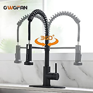 OWOFAN Black Kitchen Faucet Contemporary Spring Kitchen Sink Faucet with Pull Down Sprayer Single Handle Pull Out Kitchen Faucets with Deck Plate 866055R
