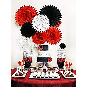 Graduation Decorations Black and Red 2023 White Red Black Qian's Party Mickey Mouse Party Supplies Tissue Paper Fans for Minnie Mouse Birthday Decorations Red Black Birthday Party Decorations