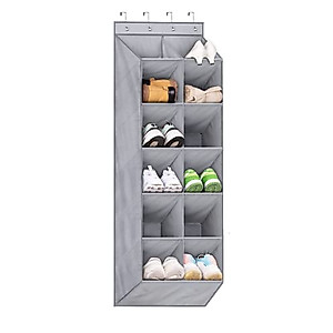 SLEEPING LAMB Hanging Shoe Organizer for Closet, Over The Door Shoe Rack Fit Narrow Door for 12 Pairs Sneakers, Boots, Grey