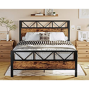 LIKIMIO Full Size Bed Frame, Tall Industrial Headboard 51.2", Platform Bed Frame Full with Strong Metal Support, Solid and Stable, Noise Free, No Box Spring Needed, Easy Assembly