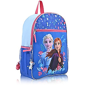 Disney Frozen Girls Backpack for Little Kids | 6 Piece Set Girls Water Bottle Keychains Snack Tote and Knapsack for School
